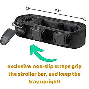 Universal Stroller Tray with Insulated Sippy Cup Holder - Upgraded Rigid Frame Stays Upright - Exclusive Non Slip Straps Firmly Grip Stroller Bar. Universal Stroller Snack Tray Attachment