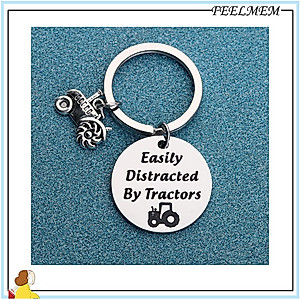 FEELMEM Funny Farm Tractor Gift Tractor Lover Gift Easily Distracted by Tractors Keychain Farmer Gift