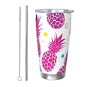 jshmgchw 3d Tropical Pineapple 20oz Tumbler, Car Cup With Lid And Straw, Spill-Proof, Stainless Steel Double Wall Vacuum Insulated Reusable Coffee Travel Mug, For Cold Drinks, Hot Beverage