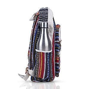 Small cotton stripe hemp backpack, Hemp backpack, traveling backpack, nepali backpack, himalayan backpack, small 13" bag (BG-001-SM)