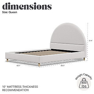 DG Casa Boucle Cloud Bed Frame with Arch Shaped Headboard, Upholstered in Soft Fabric, Platform Bed Frame with Solid Wood Legs - Boho or Modern Style - No Box Spring Needed - Queen Size