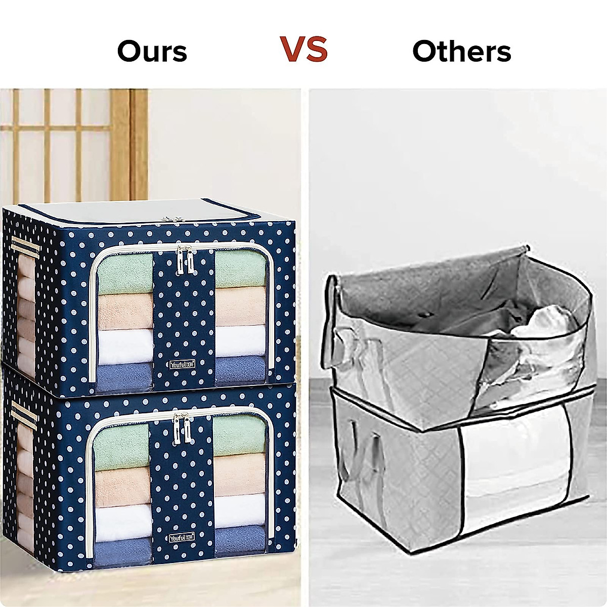 Oxford Fabric Storage Box with Steel Frame,Foldable Stackable Container Organizer with Large Window & Carry Handles Bedroom Closet Organization for Clothes Bedding Sheets Blanket Pillow