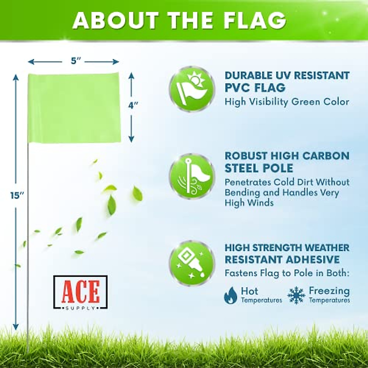 Lime Marking Flags 100 Pack - 4x5-Inch Marker Flags - 15-Inch Wire - Small Yard Flags Marking Flags for Lawn, Irrigation Flags, Lawn Flags Markers, Landscape Flags, Survey Flags, Sprinkler Flags