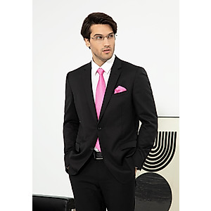 HISDERN Pink Polka Dot Mens Tie and Pocket Square Set Woven Cool Silk Necktie Handkerchief for Men Business Work