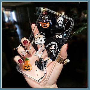 50PCS Halloween Slime Charms Kalolary Halloween Resin Flatback Charms Pumpkin Ghost Spider Skull Embellishments Ornaments Kawaii Halloween Buttons Miniatures for Craft Scrapbook Phone Case DIY Making