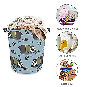 Badger and Snail Large Laundry Basket Hamper Bag Washing with Handles for College Dorm Portable