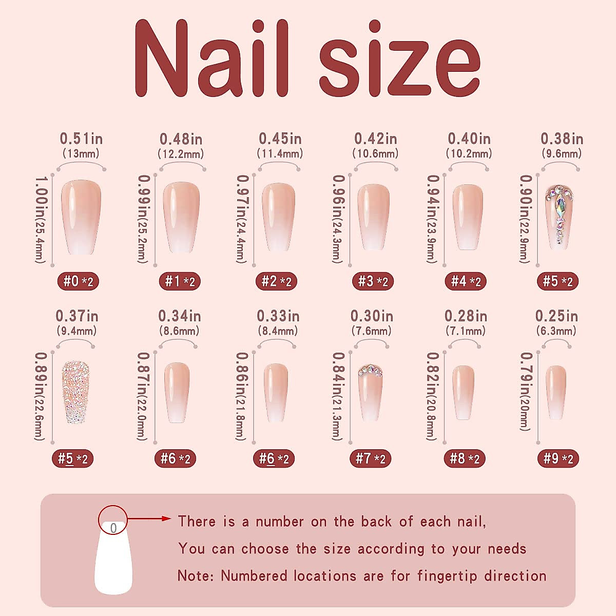 Yivaiks 24pcs Advanced Hand Made Glitter Gradient Pink Press on Nails Medium Length,Luxurious Crystal Gem Design Ballerina Long Coffin Fake Glue for Women Acrylic Perfect Accessory Banquets, Soirees, Parties(GD-004)