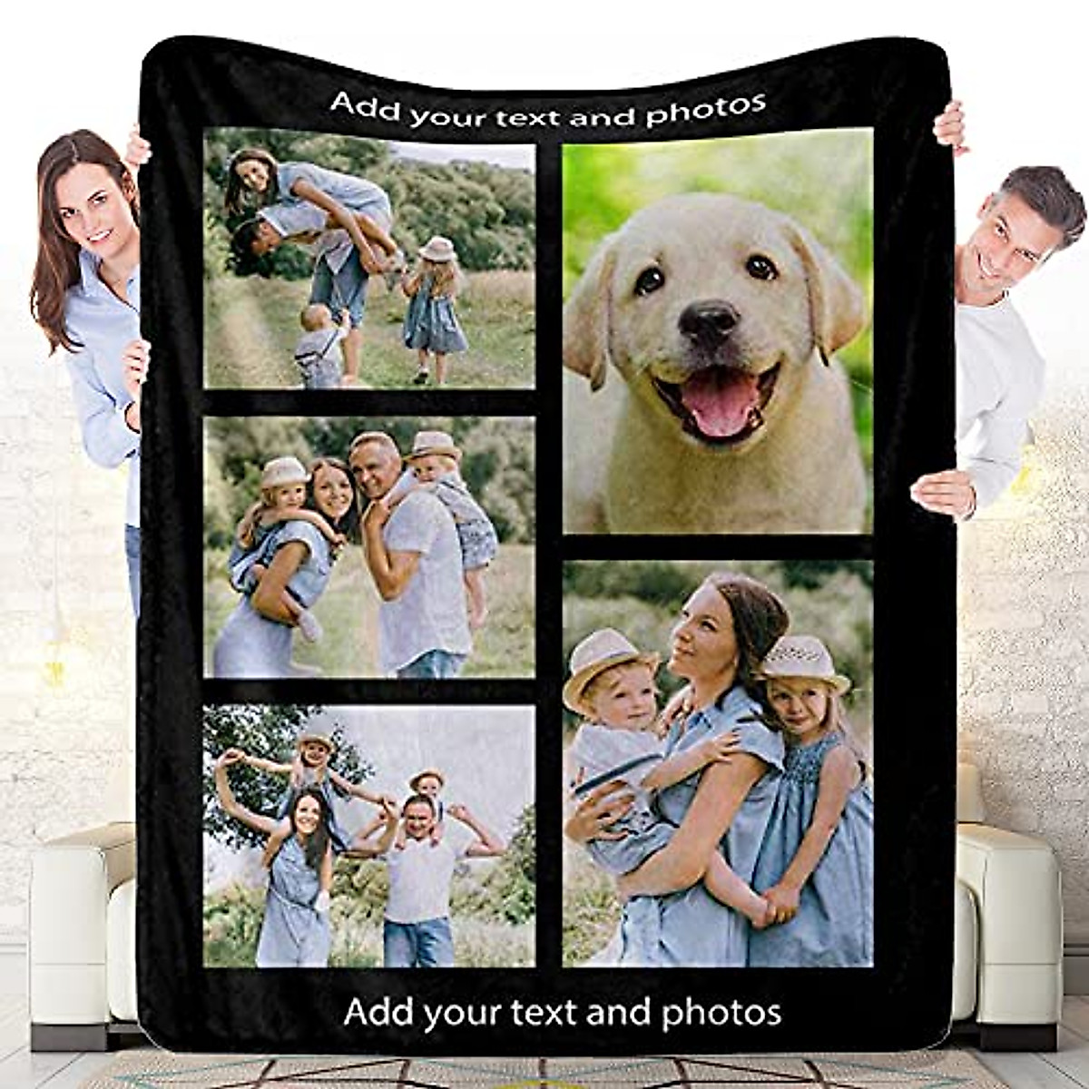 DIYKST Custom 5 Phoros Text Throw Blanket Customized Pictures Blanket Funny Fleece Blanket Lightweight Super Soft for Couch Sofa Bedding Living Room