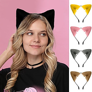 anpiwshjo Fox Cat Wolf Rat Ears Headband, Halloween Furry Headband, Animal Ears Headband, Halloween Christmas Cat Costumes Cosplay Party for Women Men Adult (Black)