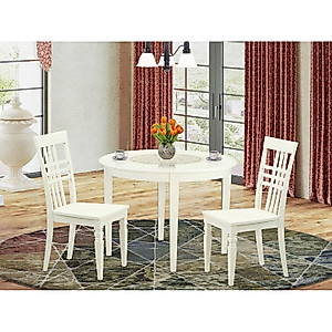 East West Furniture BOLG3-LWH-W 3 Piece Dining Set Contains a Round Kitchen Table and 2 Dining Chairs, 42x42 Inch, Linen White