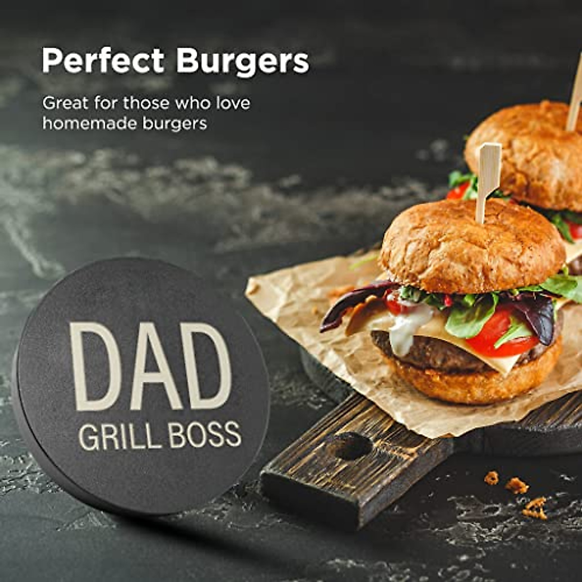 GALVANOX Grilling Gift for Dad, Non-Stick Hamburger Press Patty Maker, Aluminum BBQ Burger Mold “Dad Grill Boss” for Fathers Day/Birthday Boxed