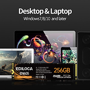 Ediloca EN605 256GB M.2 SSD, NVMe1.3 PCIe Gen3 x4 SSD Internal Hard Drive, M.2 2280 - Read/Write Speed up to 2150/1300 MB/s - Internal SSD Compatible with Laptop & PC Desktop