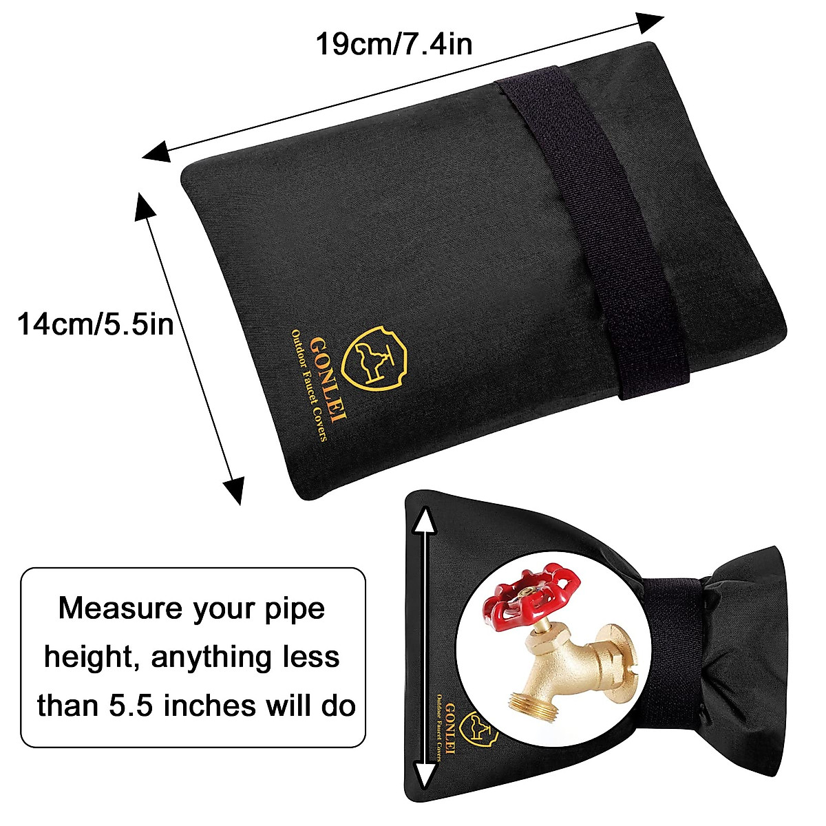 GonLei 2PACK 5.5" W x 7.4" H Hose Cover Socks, Winter Faucet Insulation Cover, Outdoor Faucet Antifreeze Insulated Long Water Faucet Cover Socks Winter Antifreeze Protection Hose Bib Cover (Black)