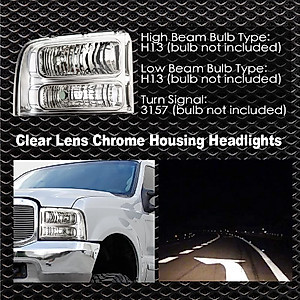 G-PLUS Headlights Assembly, Compatible with Ford F250 F350 Super Duty 2005 2006 2007 Bumper Headlamp, Clear lens Chrome Housing Clear Reflector