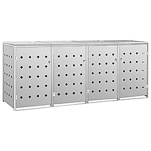 Quadruple Wheelie Bin Shed,Garbage Shed,Outdoor Garden Patio Storage Shed,for Garbage Cans,Garden Tools, Bin Shed for Patio Backyard Garden 63.4 gal Stainless Steel