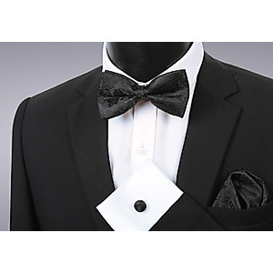Alizeal Mens Paisley Bow Tie, Pocket Square, Cufflinks Set (Black)