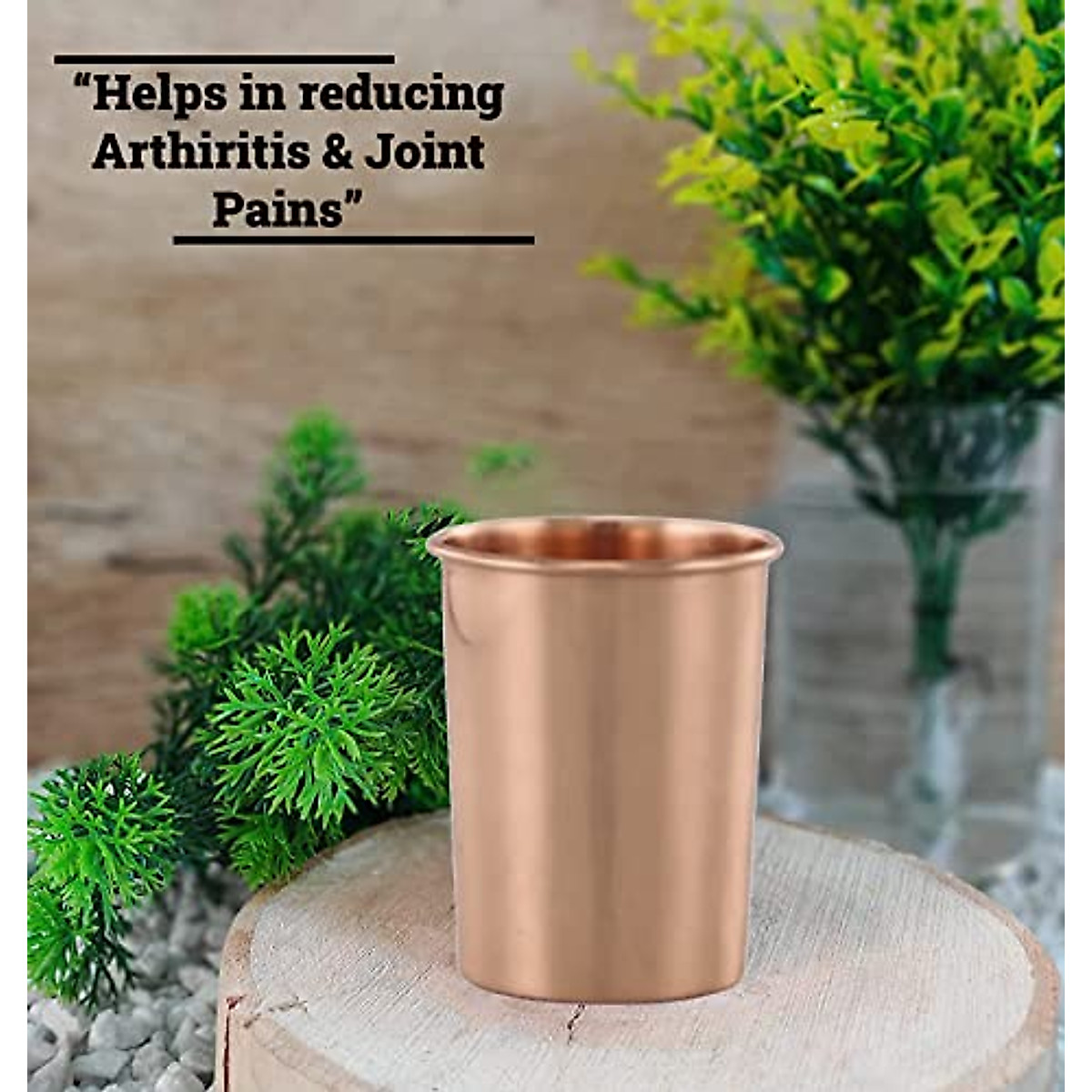 HEALTHANDWEALTH Pure Copper Tumbler Set of 2 | Copper Water Drinking Glass | Copper Cup Hold 250 Ml Water (8.4 US Fluid Ounce) | For Storing and Drinking Water for Health Benefits of Ayurveda