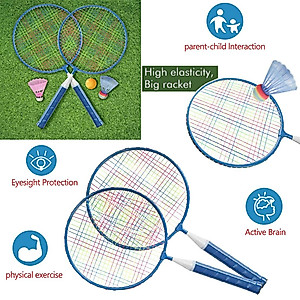 Badminton Rackets for Children,12 in 1 Shuttlecocks Racquet Sports Set w/Lightweight Carrying Bag for Kids Professionals Beginner Players Indoor Outdoor Sport Game (BLUE-01)