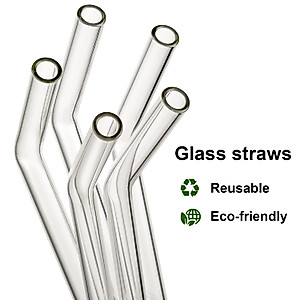 LIFEHIM Reusable Straws Glass Clear: 32 Pack Glass Straws Long Drinking Straws Bendy Wide Smoothie Straw Large Cocktail Straws for Drinks
