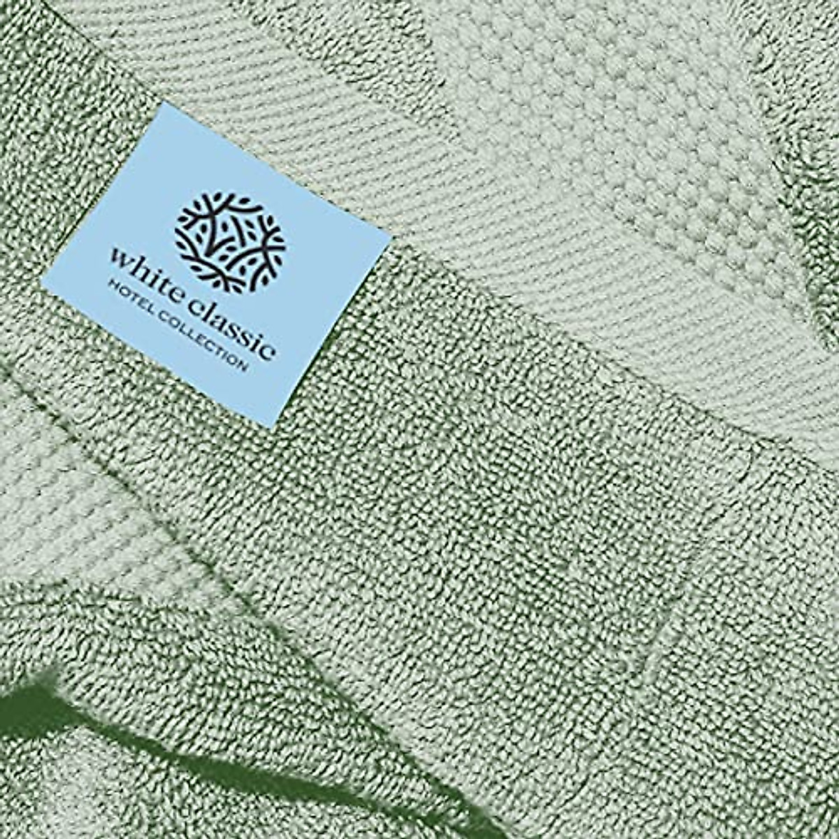 White Classic Luxury Hand Towels | 6 Pack Luxury Bath Mat | 2 Pack Bundle (Green)