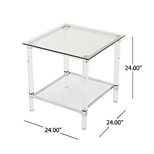 Christopher Knight Home Orianna Acrylic and Tempered Glass Square Side Table, Clear, 24 in x 24 in x 24 in