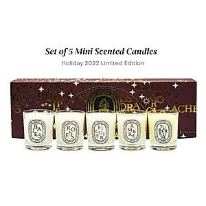Diptyque Set of 5 35g Small Scented Candles Limited Edition Holiday Gift Set:: Baies / Berries, Roses, Figuier / Fig Tree, Ambre / Amber and Tubéreuse / Tuberose