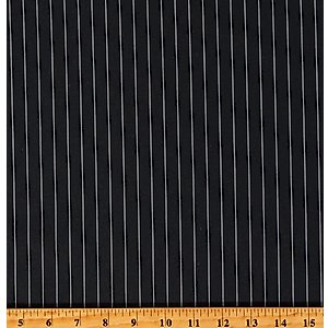 Pinstripe Black and White Suiting Pants Weight Polyester/Cotton Blend Fine Twill Weave Fabric by The Yard (FA14174)