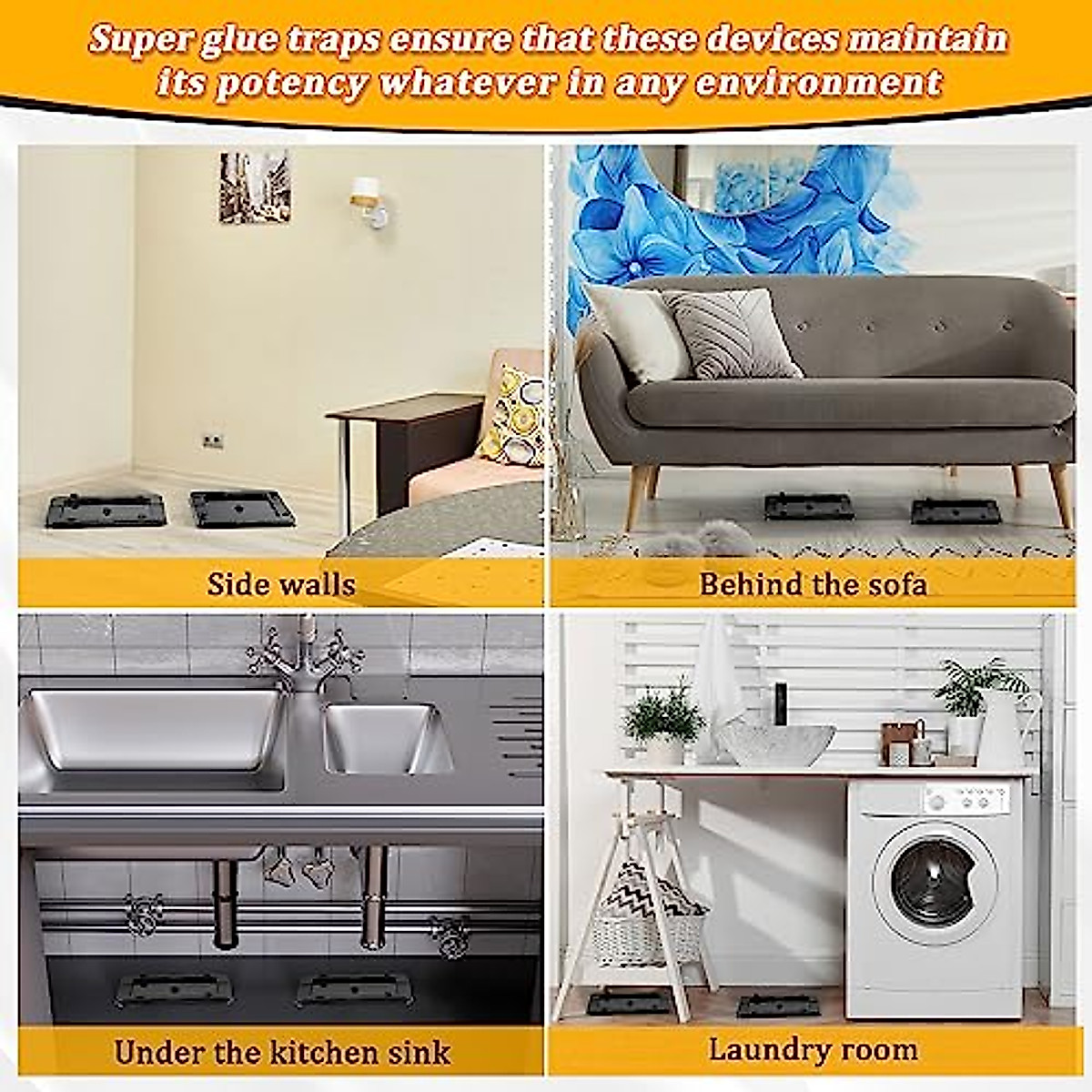 Qualirey 12 Pack Mouse and Insect Glue Traps, Strong Sticky Pre Baited Trays with Non Toxic Glue for Mice, Small Rats, Flies, Cockroaches and Other Bugs, Ready to Use Indoor, Safe to Children