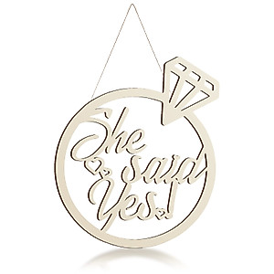 Youyole She Said Yes Wooden Sign 13.78'' x 11.22'' Diamond Ring Wood Cutout Sign Wedding Engagement Party Decorations Photo Booth Props with Hanging Rope Bridal Shower Rustic Engaged Hanging Sign