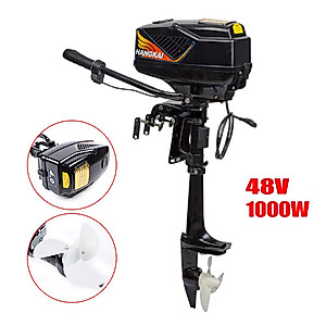 Electric Trolling Motor With 48V 1000W Thrust, Boat Fishing Motor w/Three-blade Propeller, Main Shaft Length & Angle Be Adjusted To Suit 2 Variable Speed Lower Noise For Kayak, Inflatable Fishing Boat
