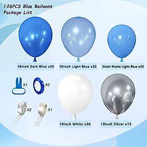 Blue Balloon Arch Kit, 126PCS Sliver Blue and White Garland Kit, Garland Kit for Birthday Party, Baby Shower Decoration, 10" and 5" Blue Balloon Graduation Decoration (Blue)
