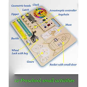 Blevla Busy Board for Toddlers 1-3 Wooden Sensory Board Baby Activity Board Montessori Busy Board Light Switch Toy Kid's Educational Toys
