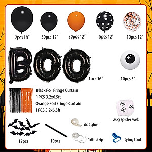 AIBIIN 116pcs Halloween Balloon Garland Arch Kit Halloween Party Balloons Halloween Balloons Decorations Orange Black Foil Fringe Curtain Halloween Boo Birthday Baby Shower Backdrop Balloon Kit