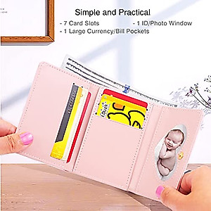 CONISY Cute Wallets for Women, Leather RFID Blocking Small Trifold Wallet with ID Window for Girls and Ladies Womens Wallet -Pig (Pink)