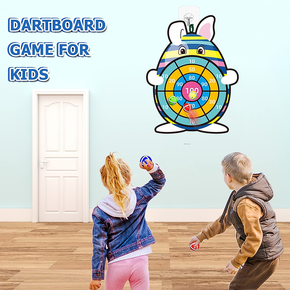 HONGID Easter Basket Stuffers,30" Bunny Dart Board With 12 Sticky Balls,Easter Eggs Filled,Easter Theme Party Favor,Easter Gifts for Boys Girls - Outdoor Indoor Kids Toys-Easter Decor Decorations