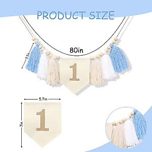 HGFC Embroidery Tassel High Chair Banner - Wood Bead Tassel 1st Birthday Banner - Sky Theme First Birthday Party Decoration - Birthday Baby Boys Tassel Garland - Birthday Cake Smash Backdrop Banner