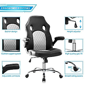 Gaming Chair Ergonomic Office Chair PU Leather Computer Chair High Back Desk Chair Adjustable Swivel Task Chair with Lumbar Support/Adjustable Armrests, White