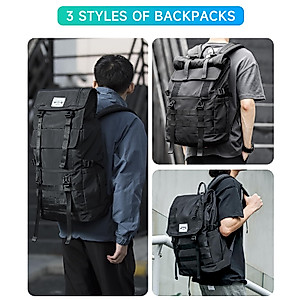 MOYYI Rolltop Backpack for Men Flap Rucksack Expandable Fits 17 inch Laptop Roll Top Backpack for Commute Travel Hiking Urban Black (3 in 1)