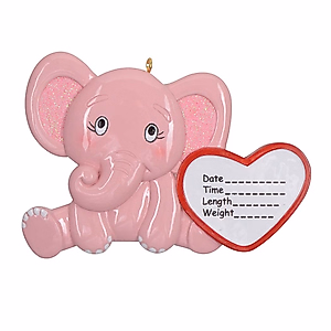 Personalized Pink Baby Elephant Christmas Ornament - Baby Birth Announcement Ornament - Baby's 1st Christmas Ornament - Baby Keepsake Gifts for Newborn Girl, New Mom, Baby Shower