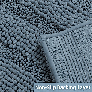 Turquoize Bathroom Runner Extra Long Bathroom Rug Blue Chenille Bath Rug Non Slip Shaggy Bath Mat Shag Shower Mat, Soft and Cozy, Super Absorbent Water, Washable Rug, 47 x 17 inches, Stone Blue