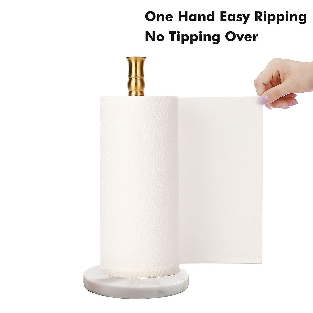 Gold Paper Towel Holder Stand Countertop with Heavy Weighted Stainless Steel Base, Free Standing Paper Towel Holder (Gold Brushed)