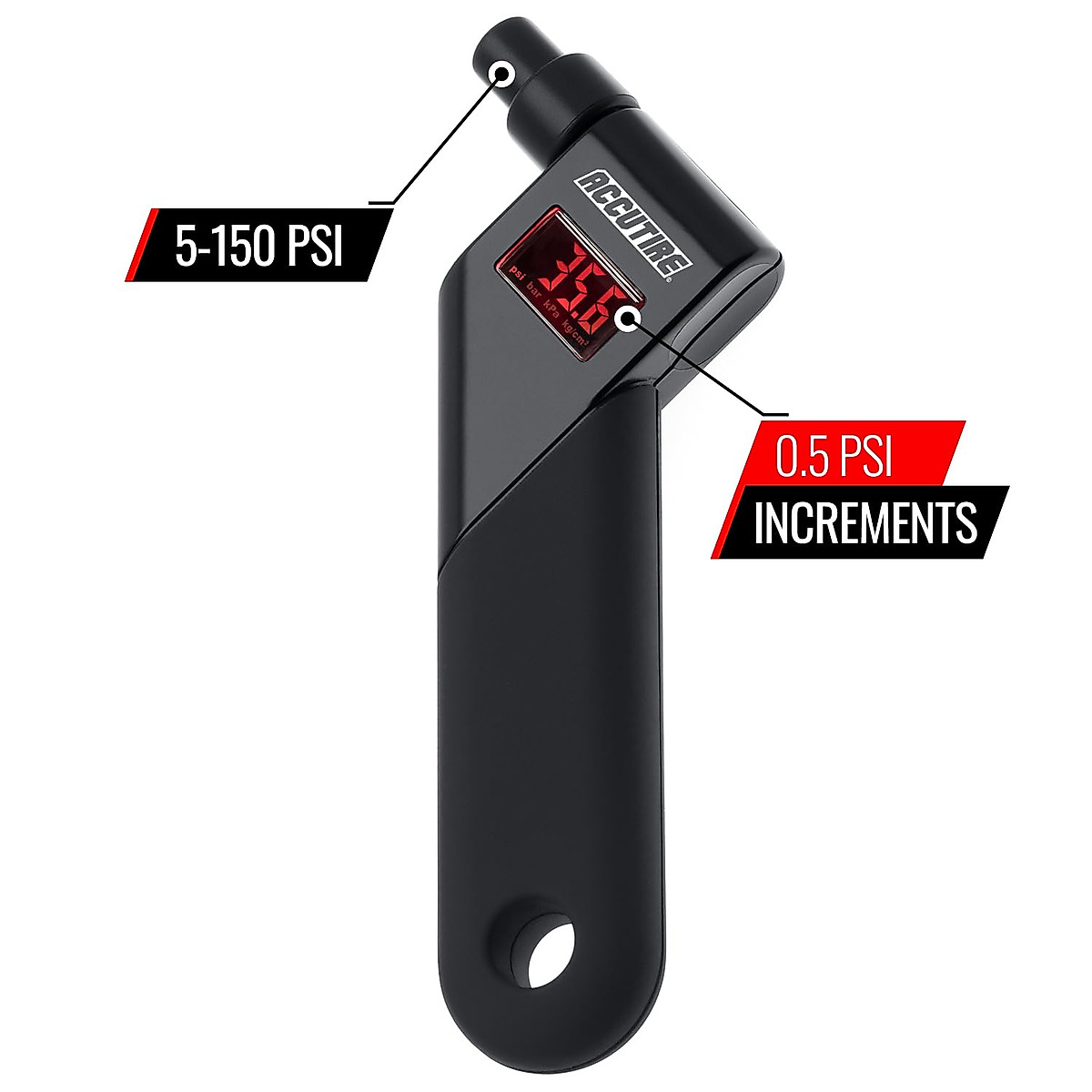 Accutire MS-4021B Digital Tire Pressure Gauge with 4 Valve Caps, 5-150psi (psi, bar, kPa, kg/cm2)