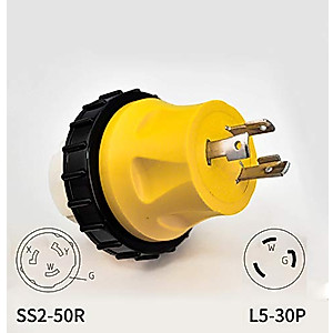 APEXSPORTS RV Generator Marine Power Electrical Adapter, Camper Plug Adapter, Heavy Duty 30A Generator Adapter L5-30P Male to 50A SS2-50R Female Connector with Locking Ring