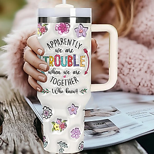 NAHOTICQ Personalized Bestie Cup - Friendship Gift For Bestie, Best Friends, Women, Sisters - We're Trouble When We're Together 3D Effect Tumbler 40oz - Birthday Gifts For BFF, Friend, Women, Her