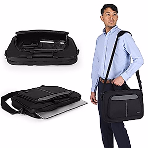 Targus Intellect Slim Slipcase Bag with Durable Water-Resistant Nylon, Two Large Exterior Pockets, Removable Shoulder Strap, Protective Sleeve for 14-Inch Laptop and Tablet, Black (TBT260)