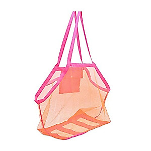 Beach Toy Bag - Large Mesh Tote for Kids Sandy Toys, Reusable & Foldable with Pouch for Pool, Towels, Bath Storage, Seashells, Travel & Vacation, Durable Waterproof and Washable - 17.5x17.5x10