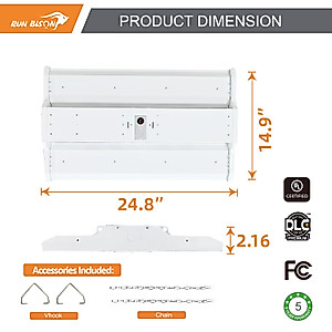 Run Bison 2FT LED Linear High Bay Fixture, 155W LED Shop Light, 20,925lm 135LM/W, 120-277V, 5000K Daylight Linear Hanging Light, UL&DLC Listed - 1PK
