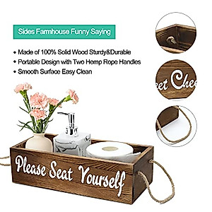 MEGREZ Bathroom Decor Box Bathroom Tray, 2 Sides Funny Saying Toilet Paper Holder, Rustic Wooden Farmhouse Decor Storage Box for Bathroom, Counter, Kitchen, Home Decor Paper Box, Wash Your Hands