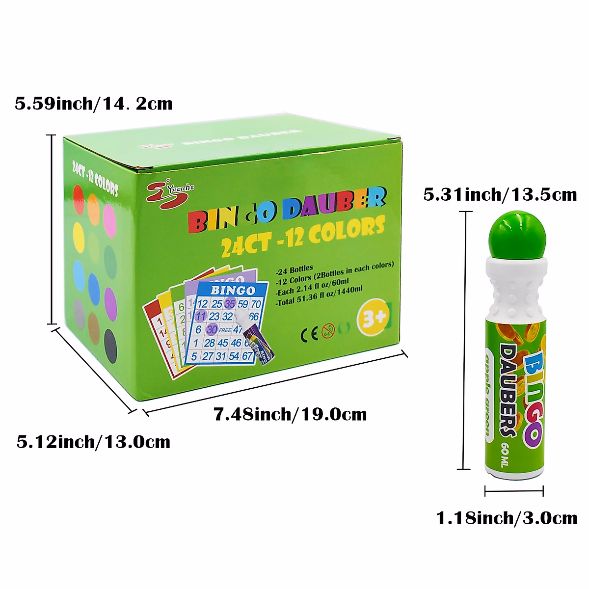 Yuanhe Bingo Daubers Dot Markers - Mixed Colors Set of 24 Pack-12Colors