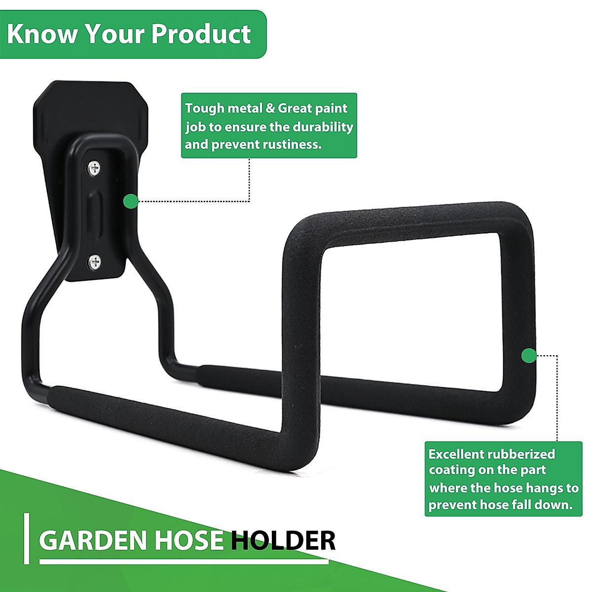 Garden Hose Holder - Hose Hanger Wall Mount, Heavy Duty Water Hose Holder for Outdoor/Indoor Use in Yard, Metal Durable Hose Hooks, Ideal for Water Hose Storage